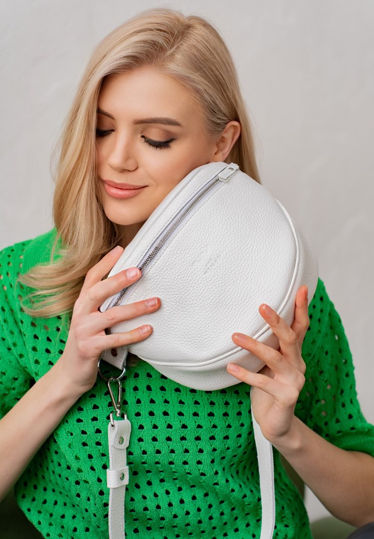 Шкіряна сумка поясна-кроссбоді Vacation біла флотар (TW-Vacation-white ...